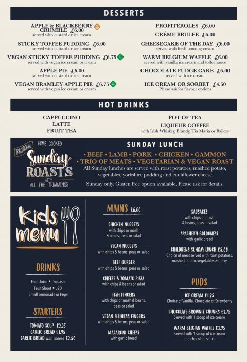 Main Menu — The Sibthorpe Arms, Gastropub North Mymms